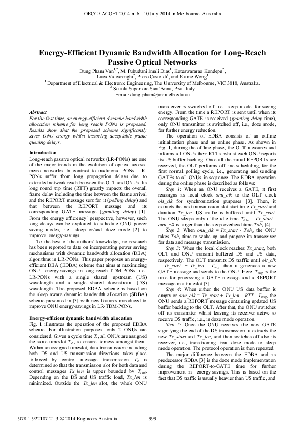 Pdf Energy Efficient Dynamic Bandwidth Allocation For Ethernet Passive Optical Networks