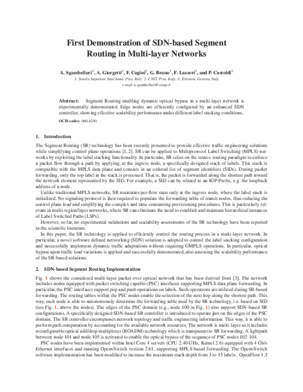 (PDF) First Demonstration of SDN-based Segment Routing in Multi-layer Networks