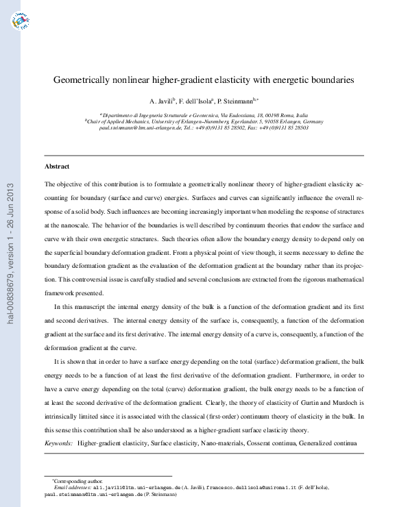 (PDF) Geometrically nonlinear higher-gradient elasticity with energetic boundaries