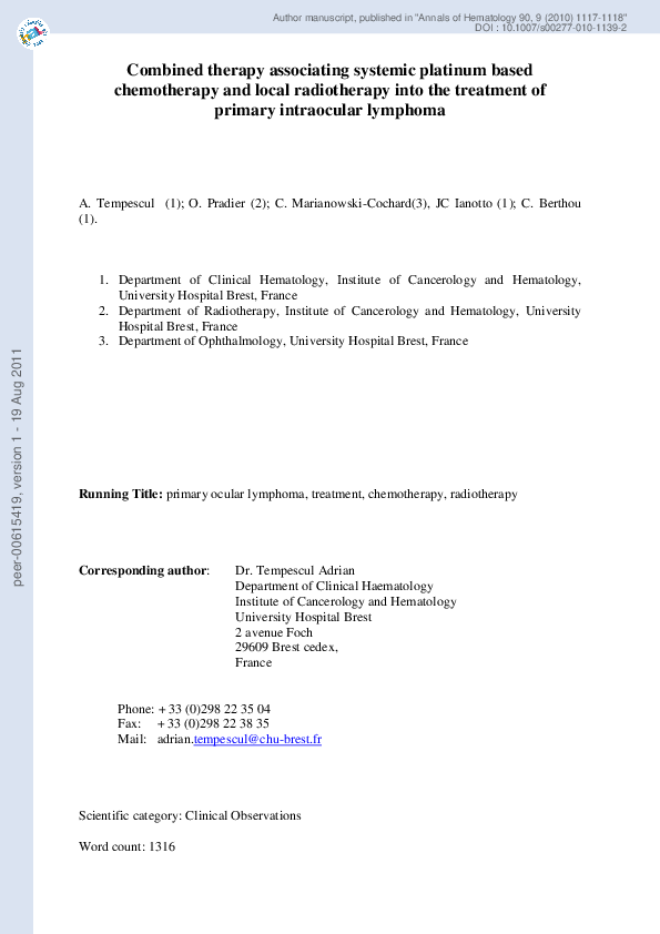 (PDF) Radiation Therapy for Mantle Cell Lymphoma with Orbital ...