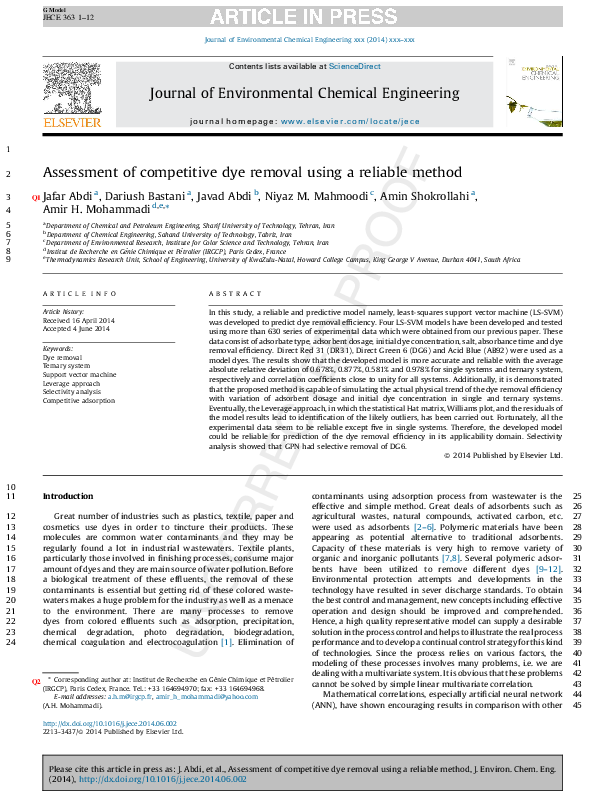 (PDF) Assessment of competitive dye removal using a reliable method ...