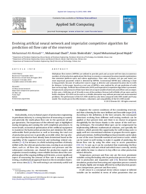 (PDF) Evolving artificial neural network and imperialist competitive algorithm for prediction ...