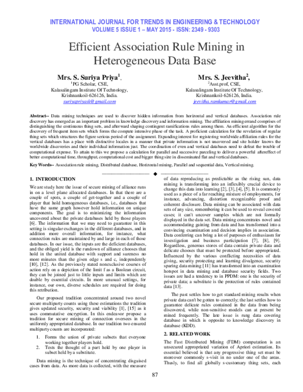 Pdf Efficient Association Rule Mining In Heterogeneous Data Base