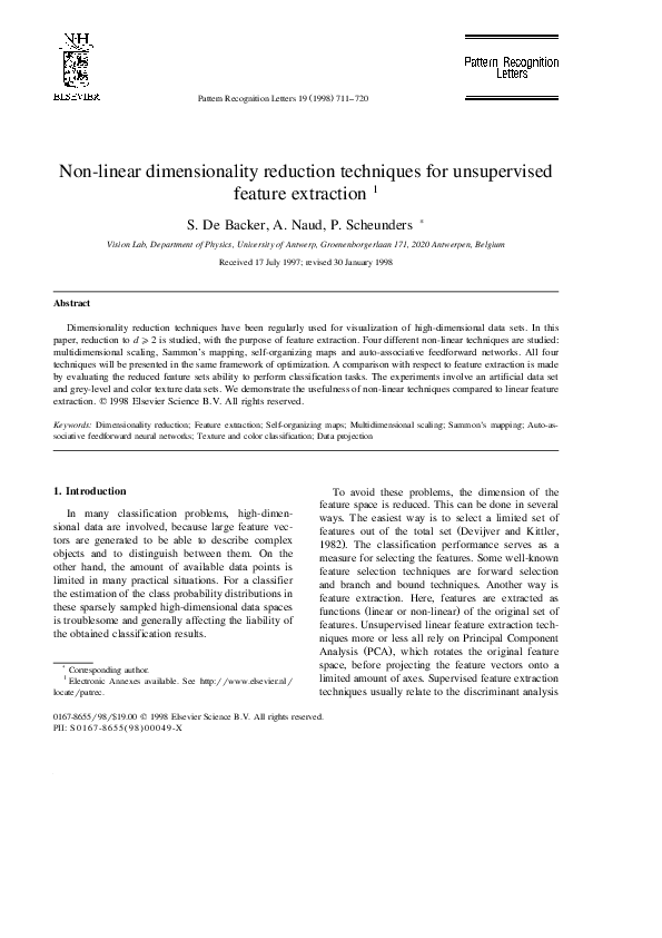 (PDF) Non-linear dimensionality reduction techniques for unsupervised ...
