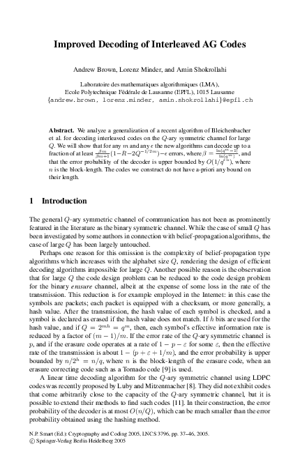 (PDF) Improved Decoding of Interleaved AG Codes