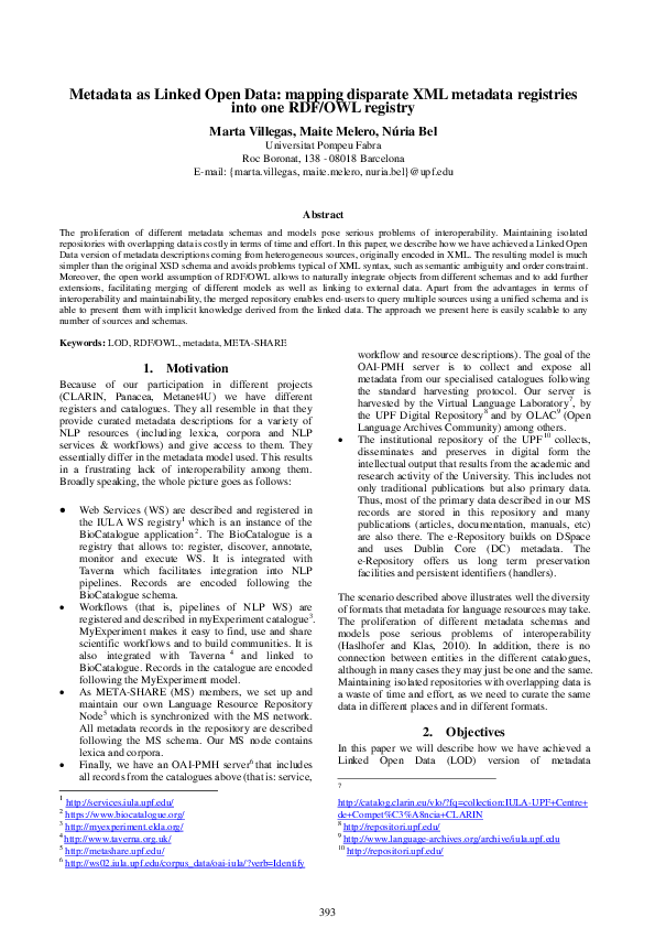 Pdf Metadata As Linked Open Data Mapping Disparate Xml Metadata Registries Into One Rdfowl