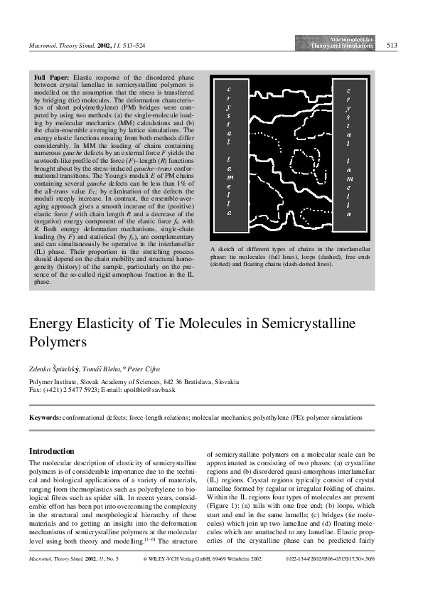 (PDF) Energy Elasticity of Tie Molecules in Semicrystalline Polymers