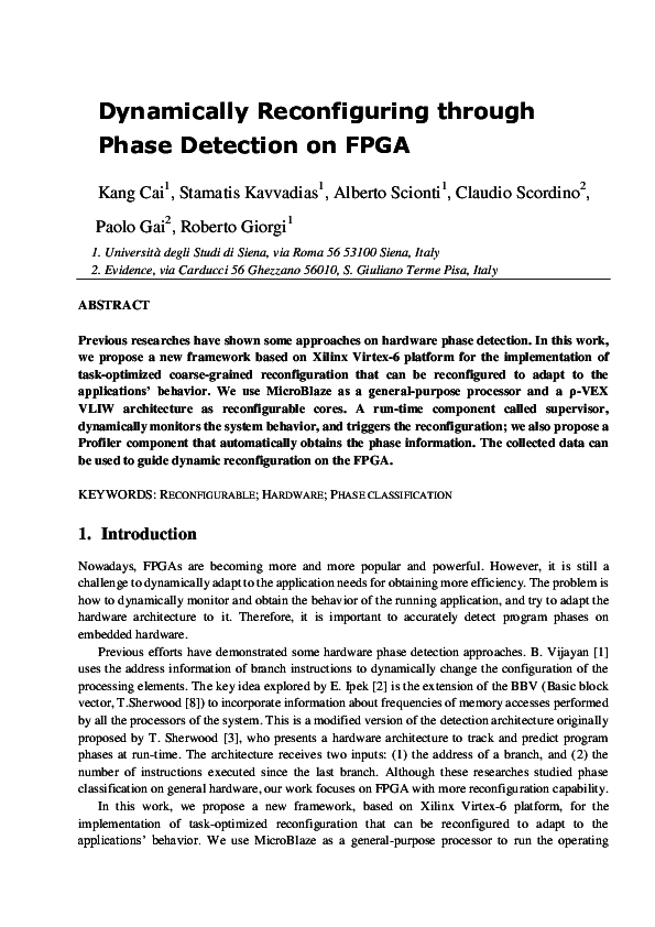 Pdf Dynamically Reconfiguring Through Phase Detection On Fpga P
