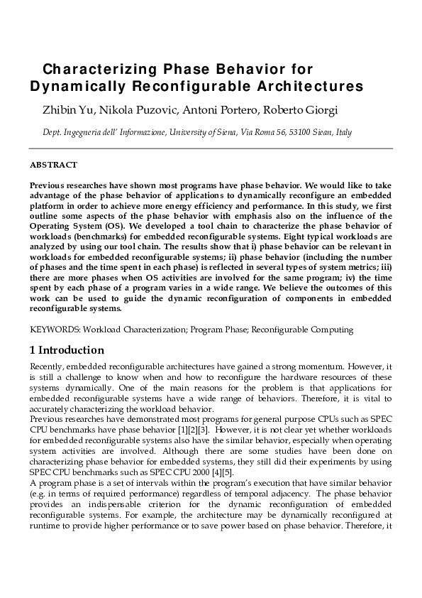 (PDF) Characterizing Phase Behavior for Dynamically Reconfigurable Architectures