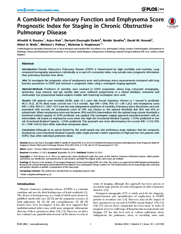 (PDF) A Combined Pulmonary Function and Emphysema Score Prognostic ...