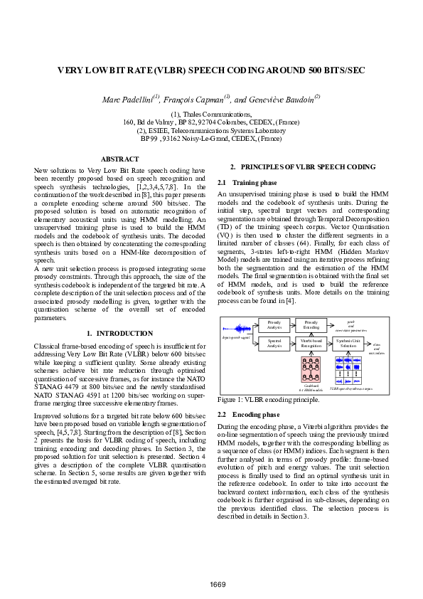 Pdf Very Low Bit Rate Vlbr Speech Coding Around 500 Bitssec 7581