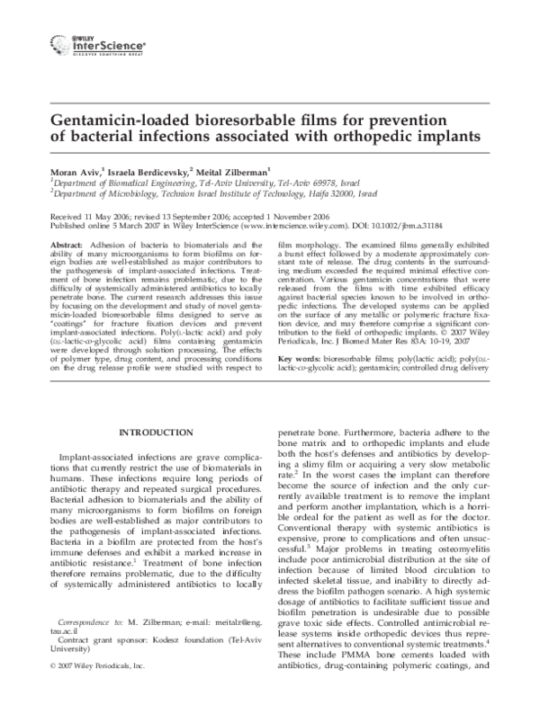 (PDF) Gentamicin-loaded bioresorbable films for prevention of bacterial ...