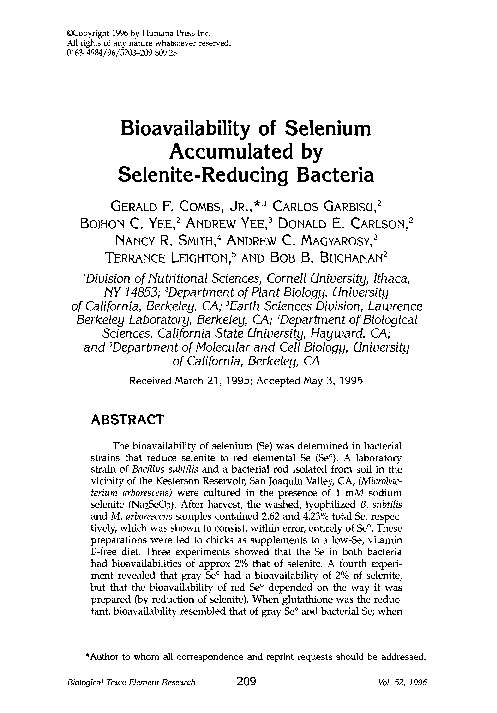(PDF) Bioavailability of selenium accumulated by selenite-reducing bacteria