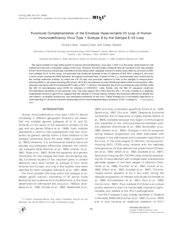 (PDF) Functional Complementation of the Envelope Hypervariable V3 Loop ...