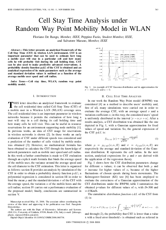 Pdf Cell Stay Time Analysis Under Random Way Point Mobility Model In Wlan