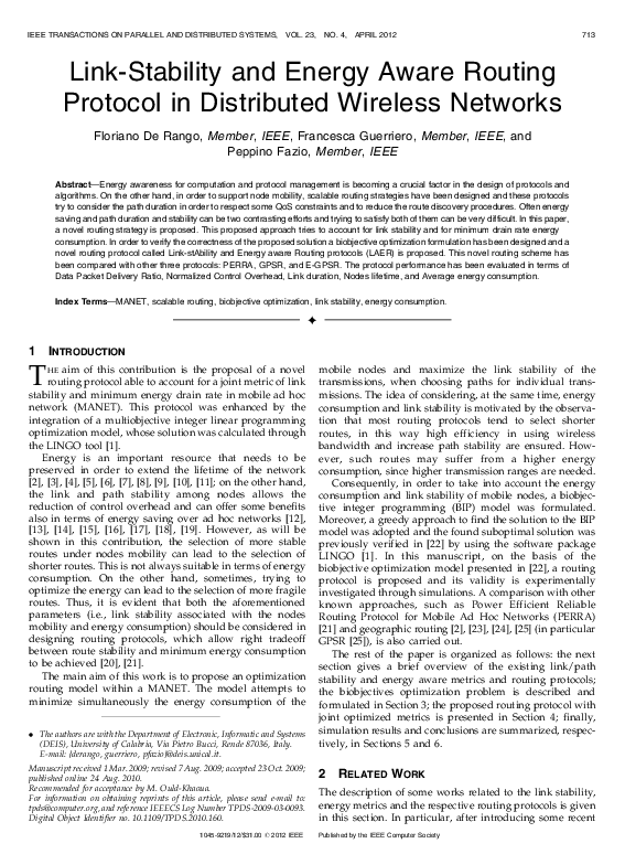 (PDF) Link-Stability and Energy Aware Routing Protocol in Distributed Wireless Networks