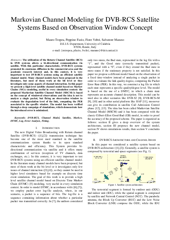 (PDF) Markovian channel modeling for DVB-RCS satellite systems based on observation window ...