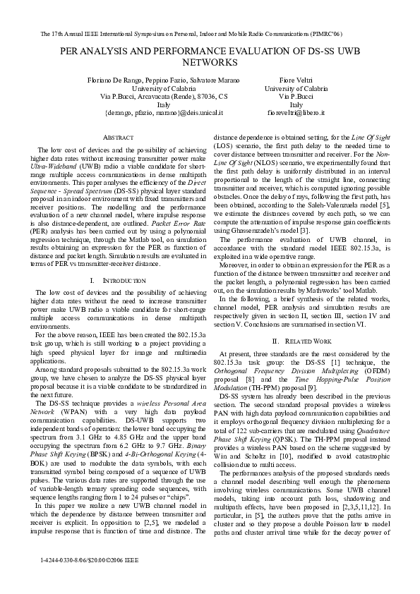 (PDF) PER Analysis and Performance Evaluation of DS-SS UWB Networks