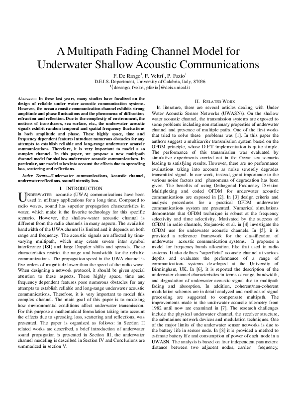 (PDF) A multipath fading channel model for underwater shallow acoustic ...