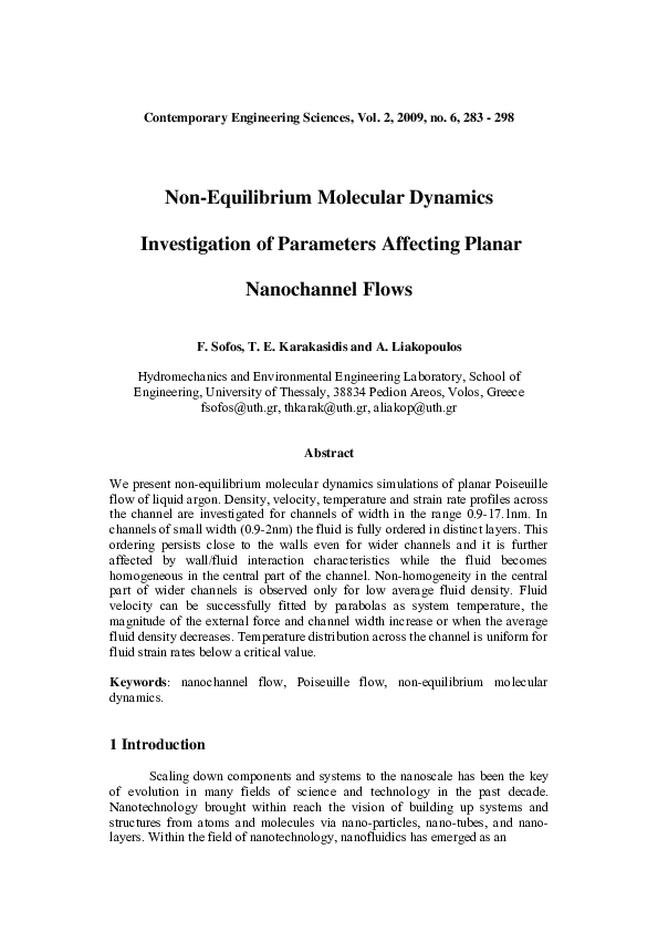 (PDF) Non-equilibrium molecular dynamics investigation of parameters affecting planar ...