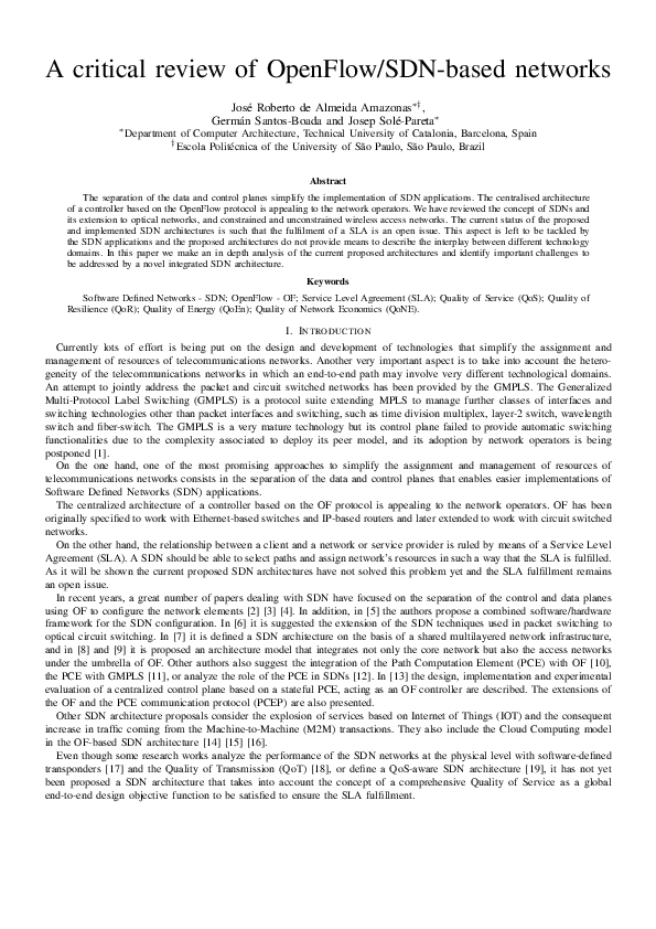 (PDF) A critical review of OpenFlow/SDN-based networks