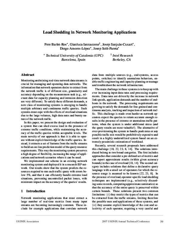(PDF) Load shedding in network monitoring applications