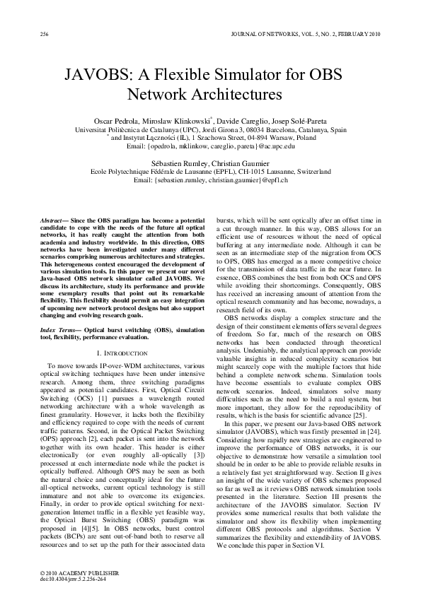 (PDF) JAVOBS: a flexible simulator for OBS network architectures | Josep Solé-Pareta - Academia.edu