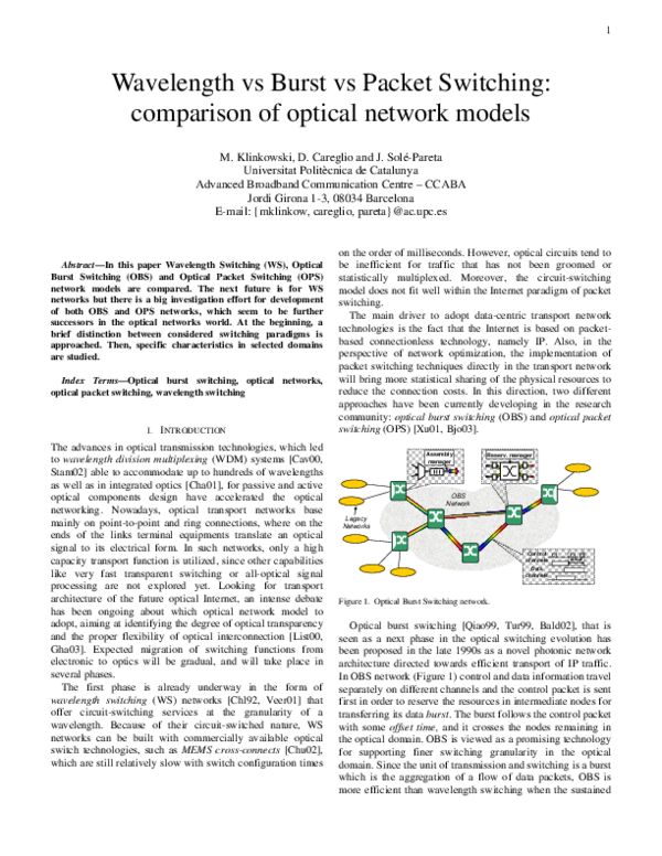 (PDF) Wavelength vs Burst vs Packet Switching: comparison of optical network models