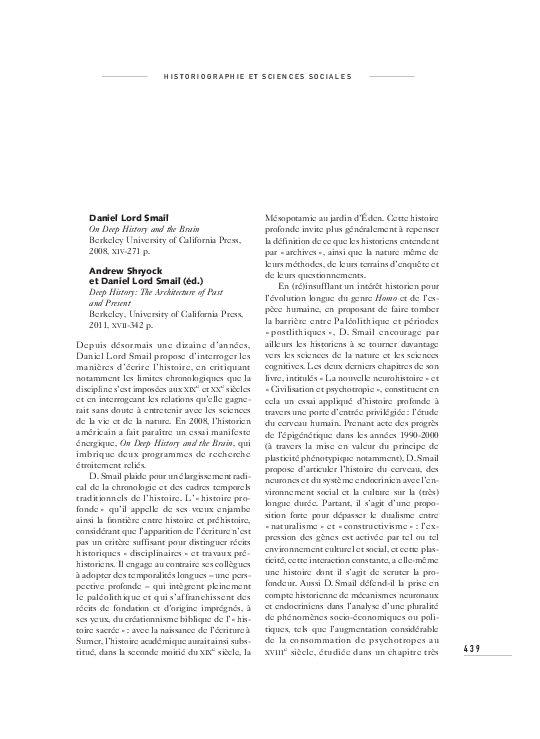 (PDF) Daniel Lord Smail, On Deep History and the Brain, Berkeley, 2008 ...