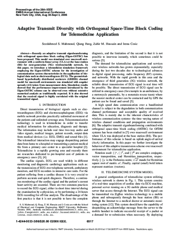 (PDF) Adaptive transmit diversity with orthogonal space-time block coding for telemedicine ...