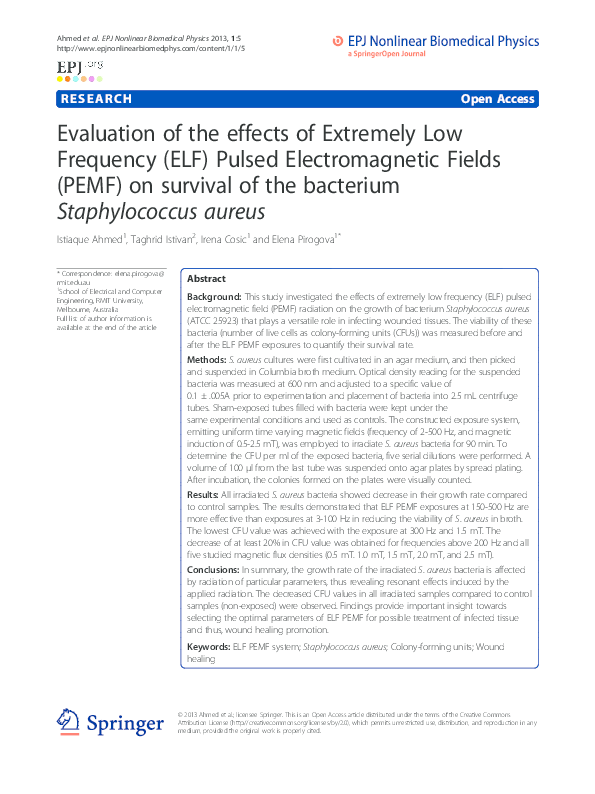 (PDF) Evaluation of the effects of Extremely Low Frequency (ELF) Pulsed Electromagnetic Fields ...