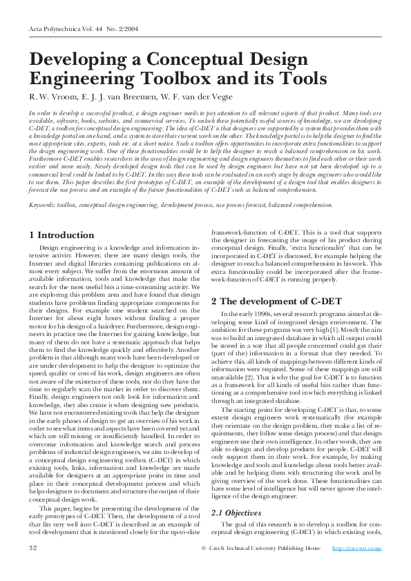 Developing a conceptual design engineering toolbox and its tools