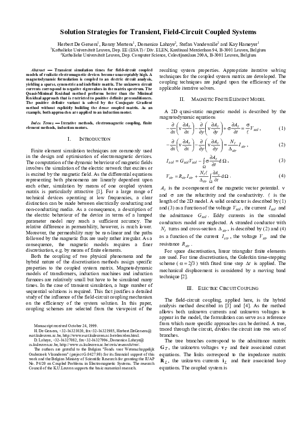 (PDF) Solution strategies for transient, field-circuit coupled systems
