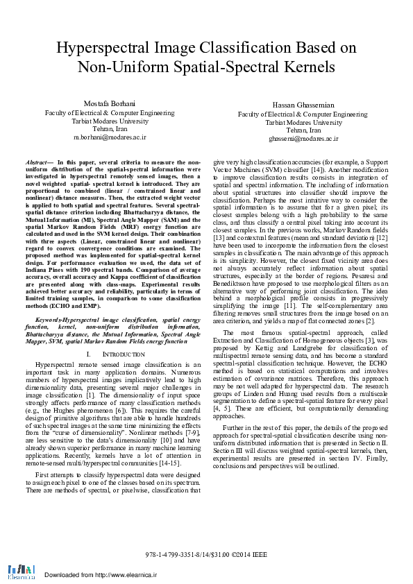 (PDF) Hyperspectral image classification based on non-uniform spatial-spectral kernels