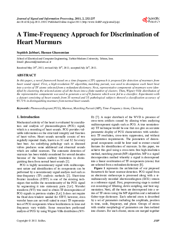 (PDF) A Time-Frequency Approach for Discrimination of Heart Murmurs | Hassan Ghassemian ...
