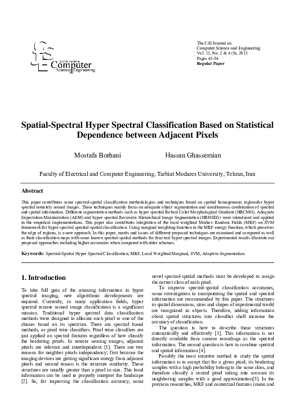 (PDF) Spatial-Spectral Hyperspectral Classification Based on Statistical Dependence between ...