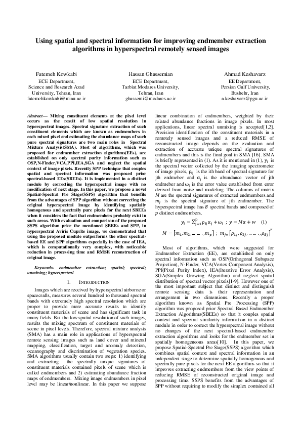 (PDF) Using spatial and spectral information for improving endmember extraction algorithms in ...