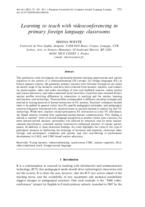 (PDF) Learning to teach with videoconferencing in primary foreign language classrooms