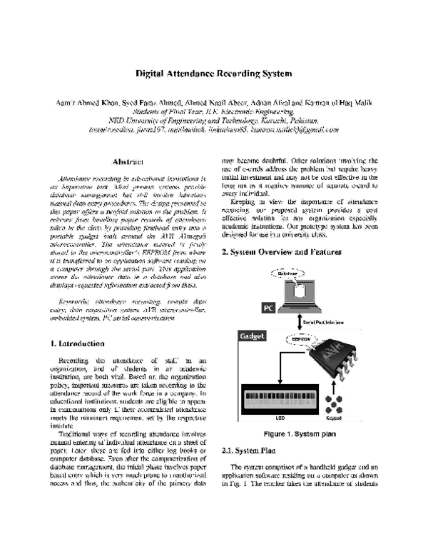 (PDF) Digital Attendance Recording System