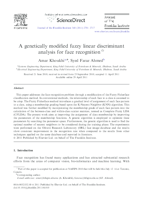Pdf A Genetically Modified Fuzzy Linear Discriminant Analysis For Face Recognition