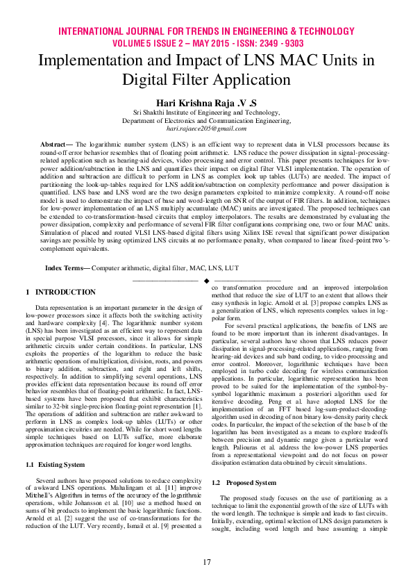 (PDF) Implementation and Impact of LNS MAC Units in Digital Filter Application