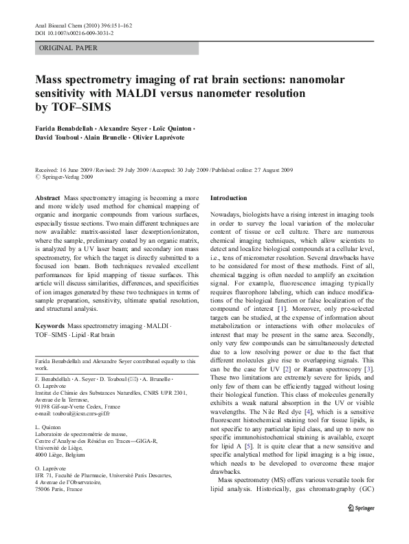 Pdf Mass Spectrometry Imaging Of Rat Brain Sections Nanomolar Sensitivity With Maldi Versus