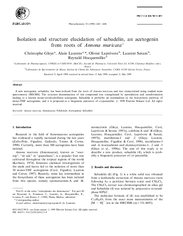 (PDF) Isolation and structure elucidation of sabadelin, an acetogenin ...