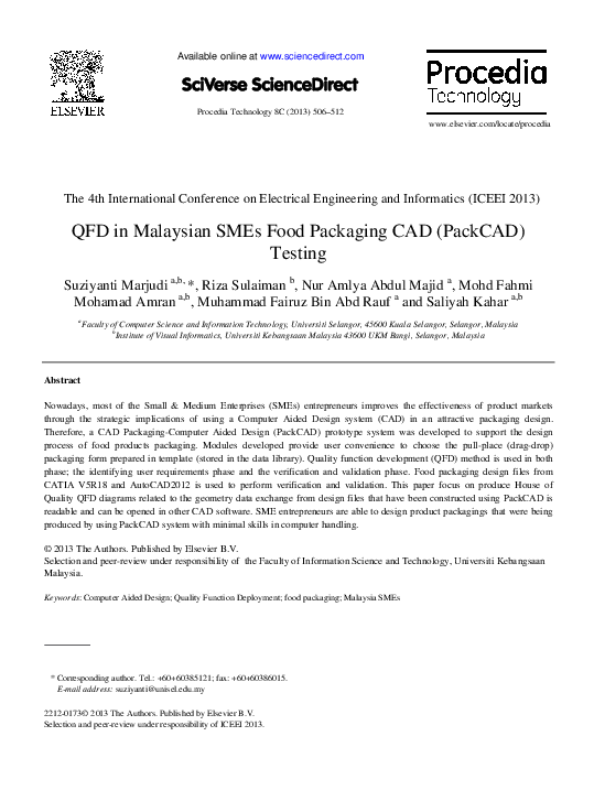 (PDF) QFD in Malaysian SMEs Food Packaging CAD (PackCAD) Testing