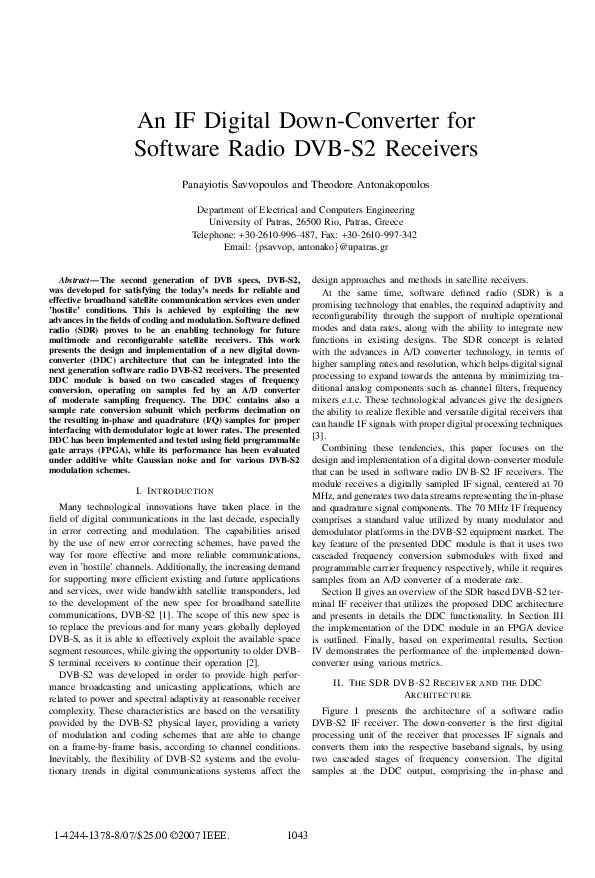 (PDF) An IF Digital Down-Converter for Software Radio DVB-S2 Receivers