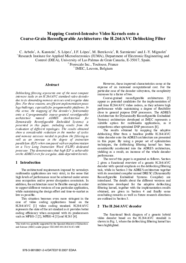 (PDF) Mapping control-intensive video kernels onto a coarse-grain reconfigurable architecture ...