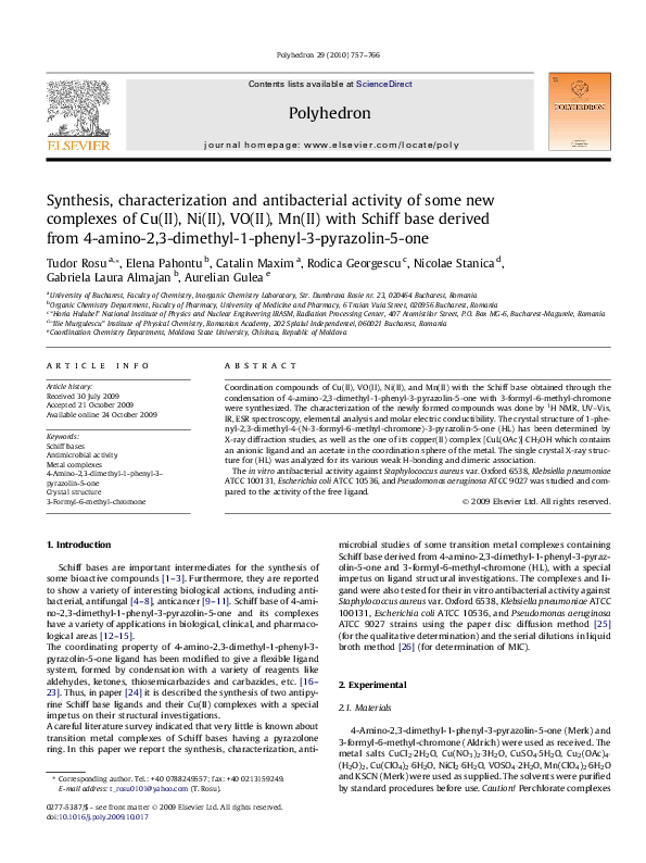 (PDF) Some new Cu(II) complexes containing an ON donor Schiff base: Synthesis, characterization ...