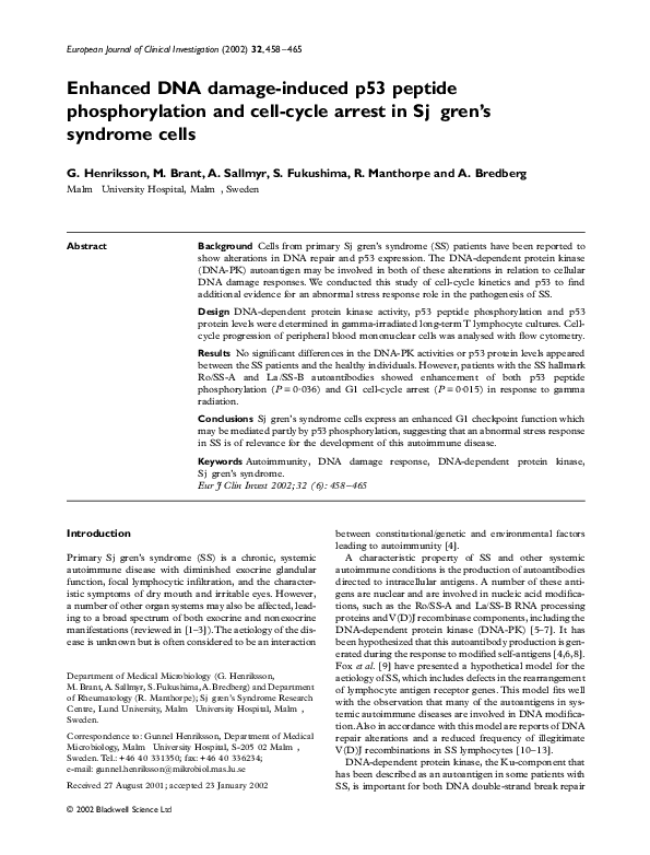 (PDF) Enhanced DNA damage-induced p53 peptide phosphorylation and cell-cycle arrest in Sjogren's ...