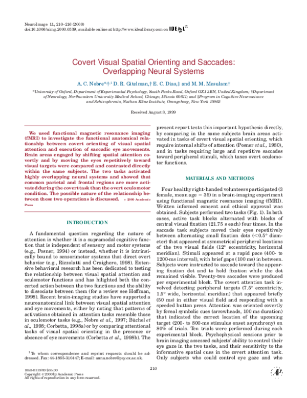 (PDF) Covert Visual Spatial Orienting and Saccades: Overlapping Neural ...
