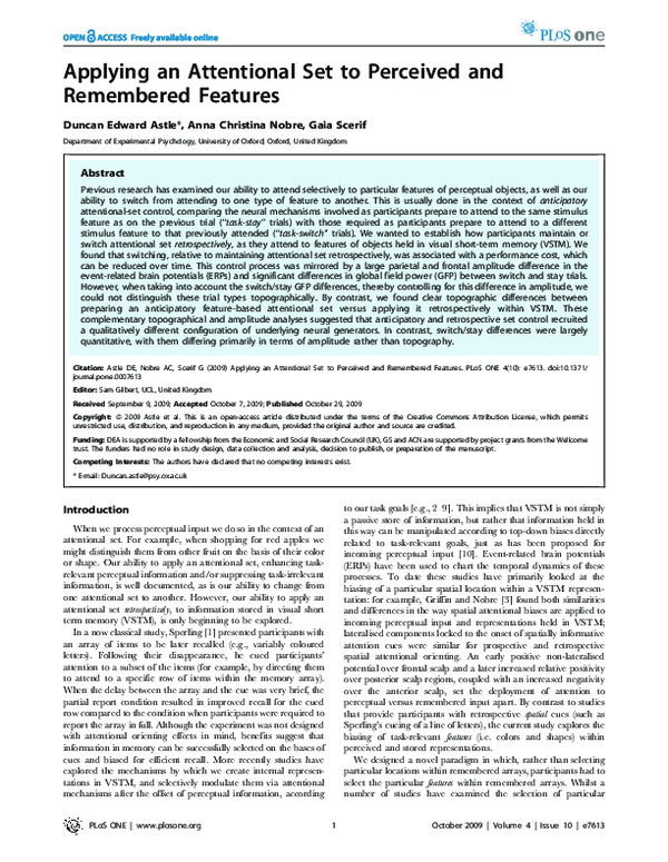 (PDF) Applying an Attentional Set to Perceived and Remembered Features